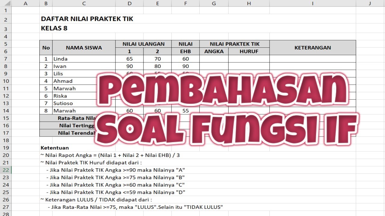 Vlog Pembelajaran | Pembahasan Soal Praktek Microsoft Excel | IF - YouTube
