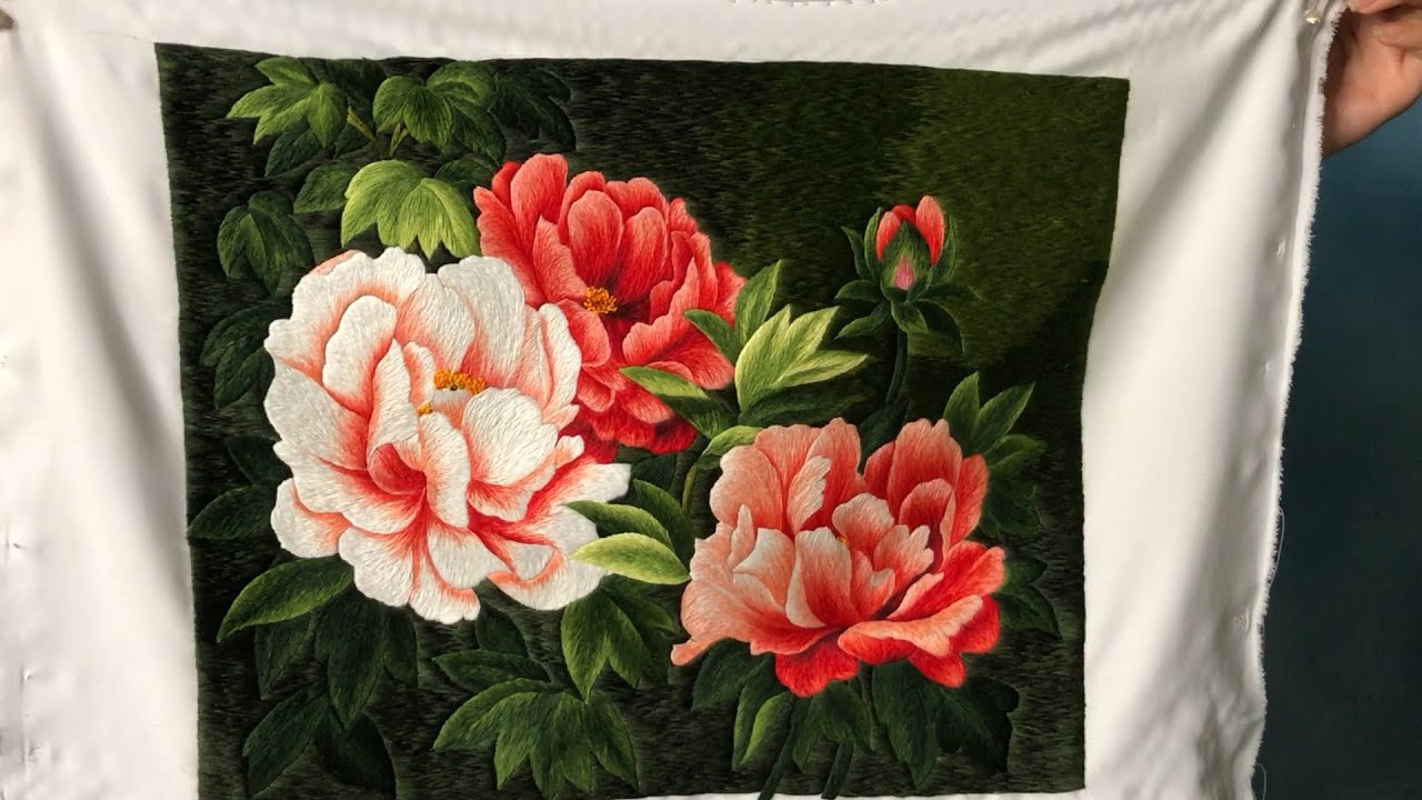 Detail hand embroidery - Peony Flower - Hand Embroidery Art - YouTube