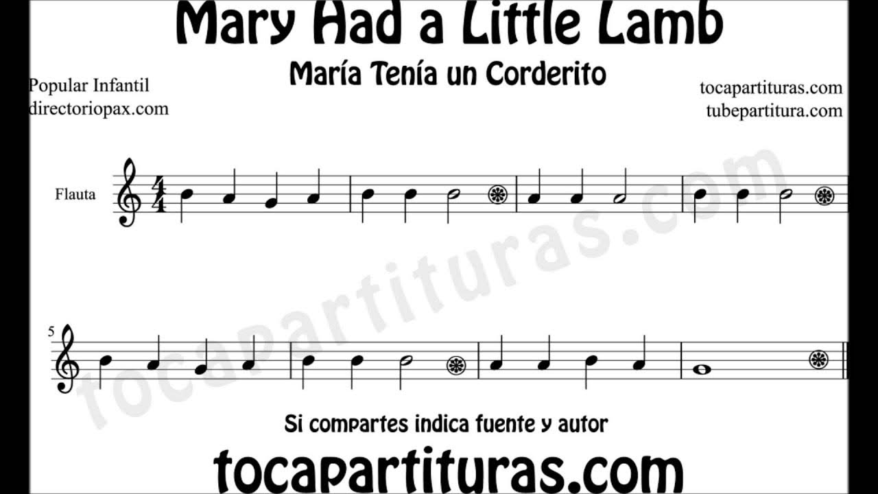 Mary Had a Little Lamb Easy Sheet Music for flute sax trumpet oboe horn ...