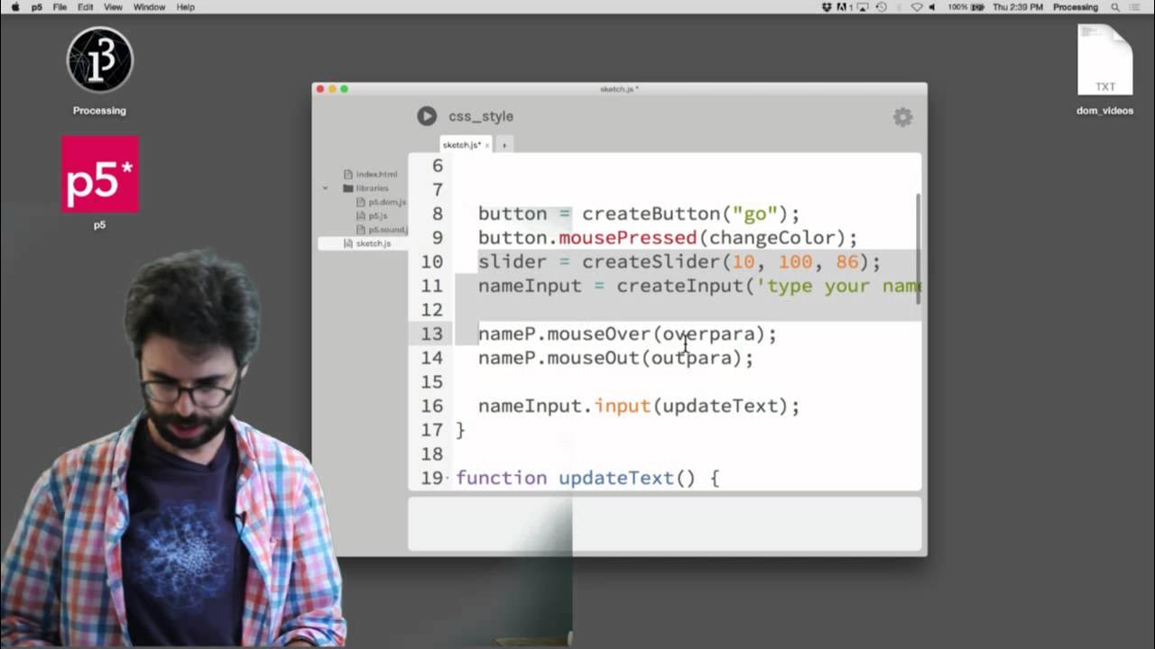 Coding Train Live 8: HTML / CSS / DOM with p5.js - Part 2 - YouTube