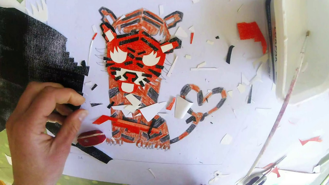 Collage - making a tiger - from the picture book There's a Tiger Out ...
