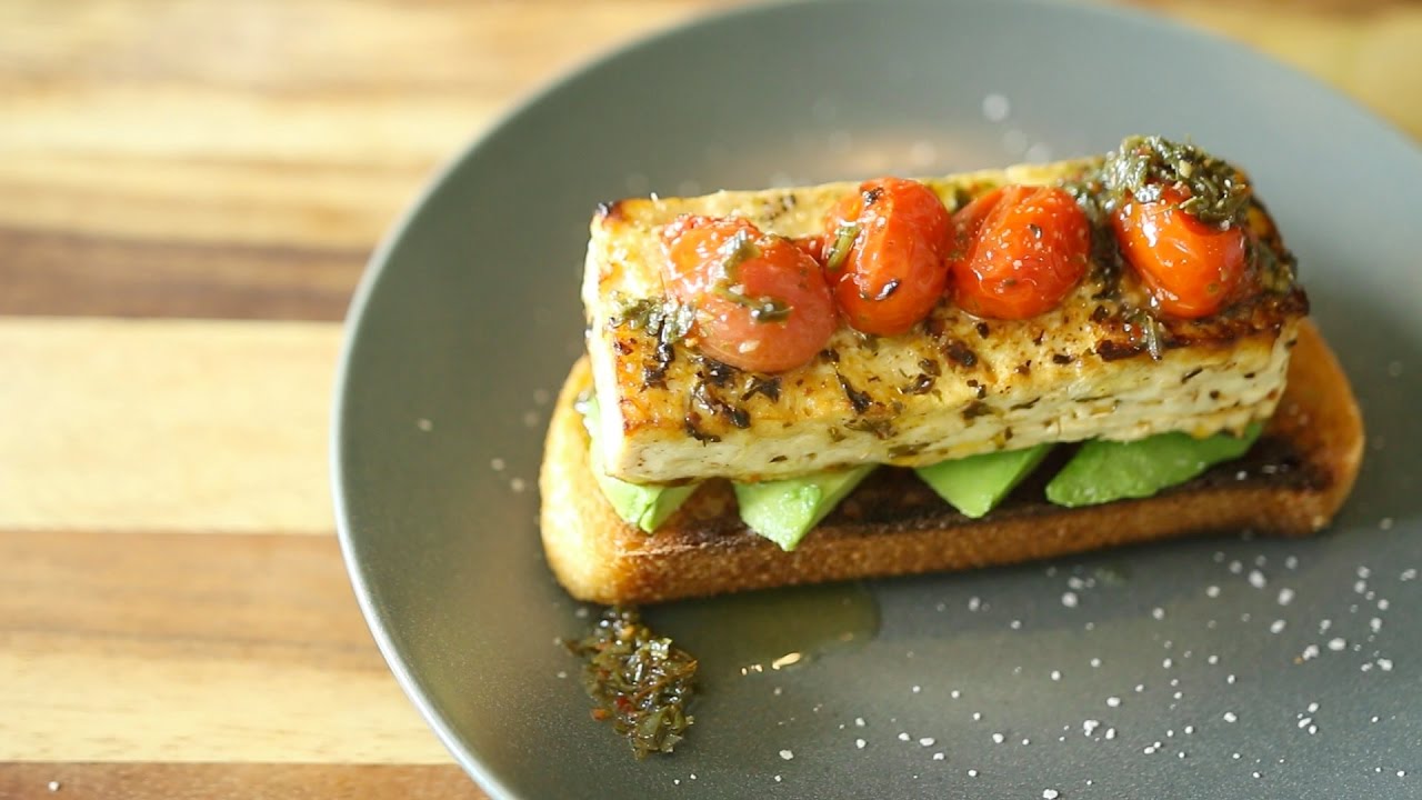 Chimichurri Tofu on Avocado Toast & Tomatoes - YouTube