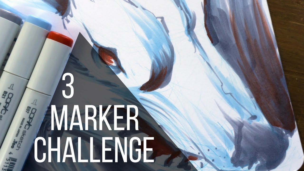3 Marker Challenge! Copic Marker Wolf - YouTube