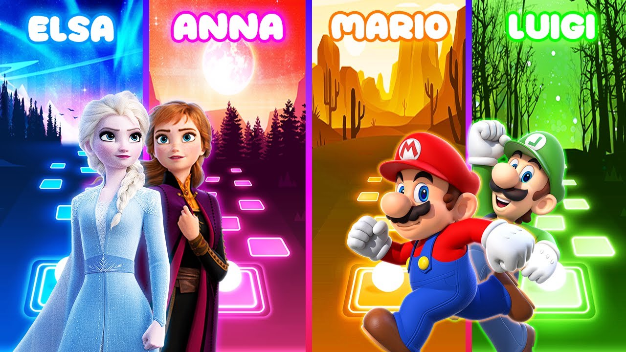 Frozen Elsa And Anna Vs Mario And Luigi - Tiles Hop! - YouTube