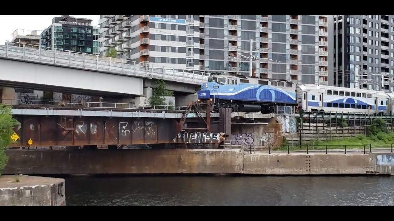 TRAINS EXO F59PH and Multilevel Coaches at Peel Basin Bridge Mascouche ...