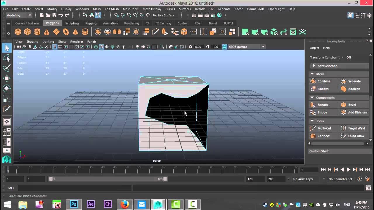 Maya 2016 tutorial : The Modeling Toolkit Part 3 ( Multi-Cut Tool ) - YouTube
