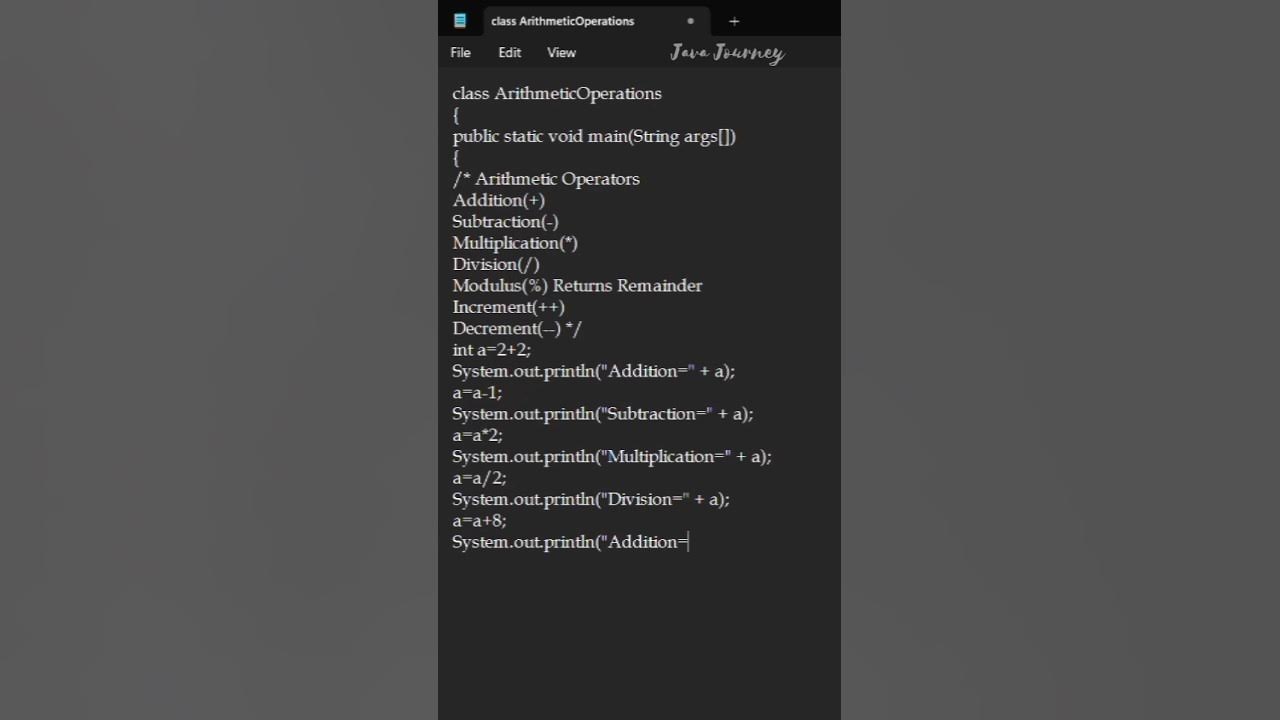 Arithmetic Operations|Program to demonstrate Arithmetic Operators in Java|#java # ...