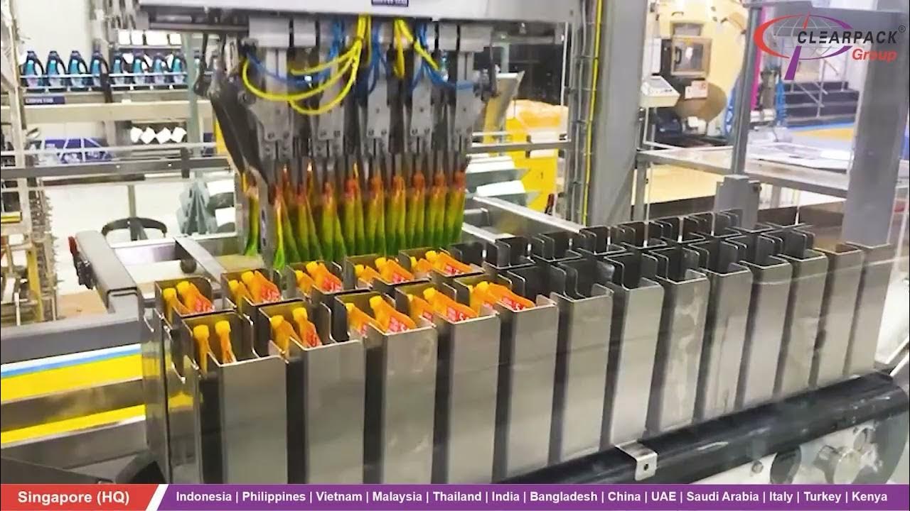 Clearpack Group's Robotic Case Packer for 140ml Vim Spout Pouches - YouTube