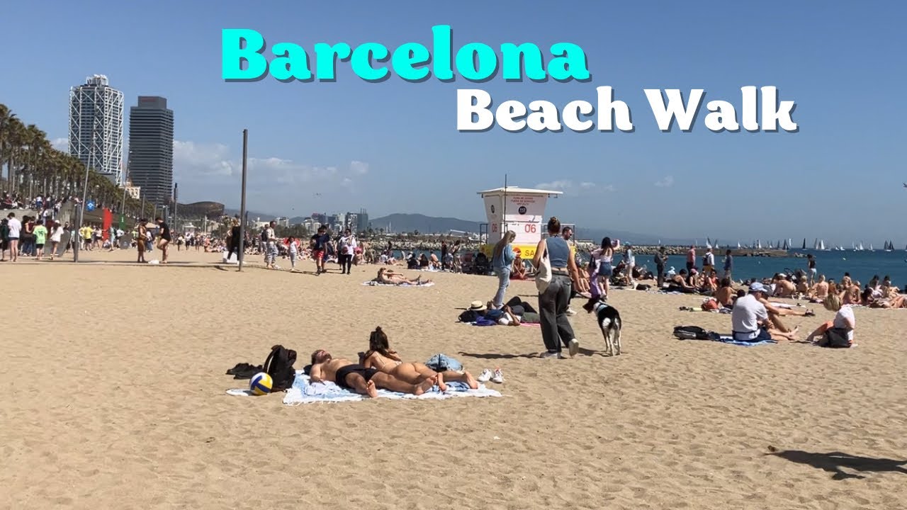 Barcelona Beach Walk on a Sunny April Sunday 2025 | Crowded, Chill ...