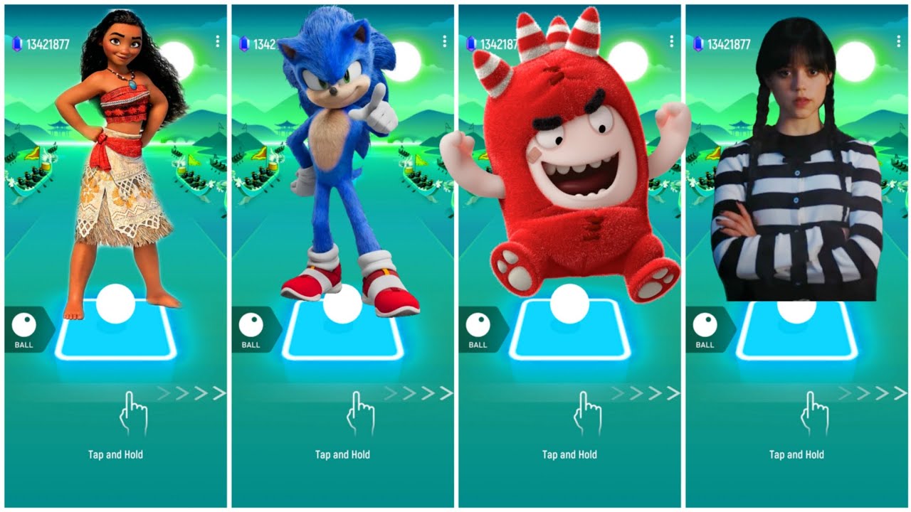 Moana 🆚 Sonic Hedgehog 🆚 Fuse Ruse 🆚 Wednesday Addams - Tiles Hop EDM ...