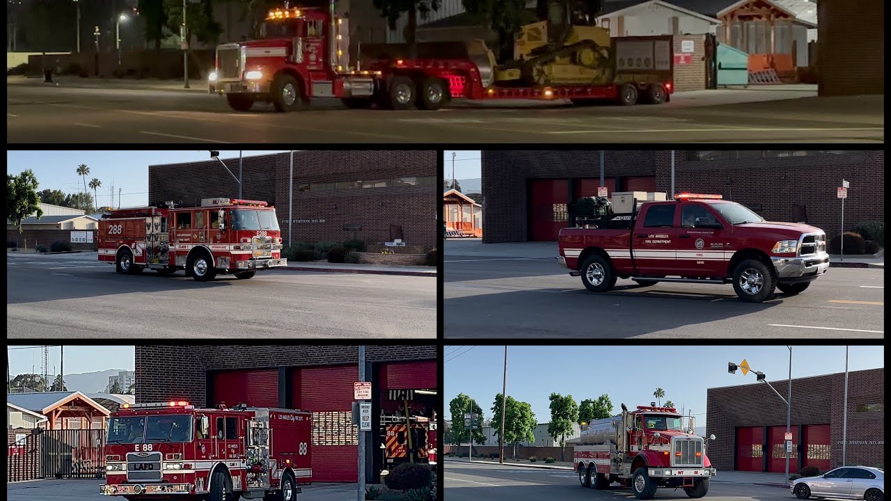 Los Angeles Fire Station 88 units responding to a Brush Fire - YouTube