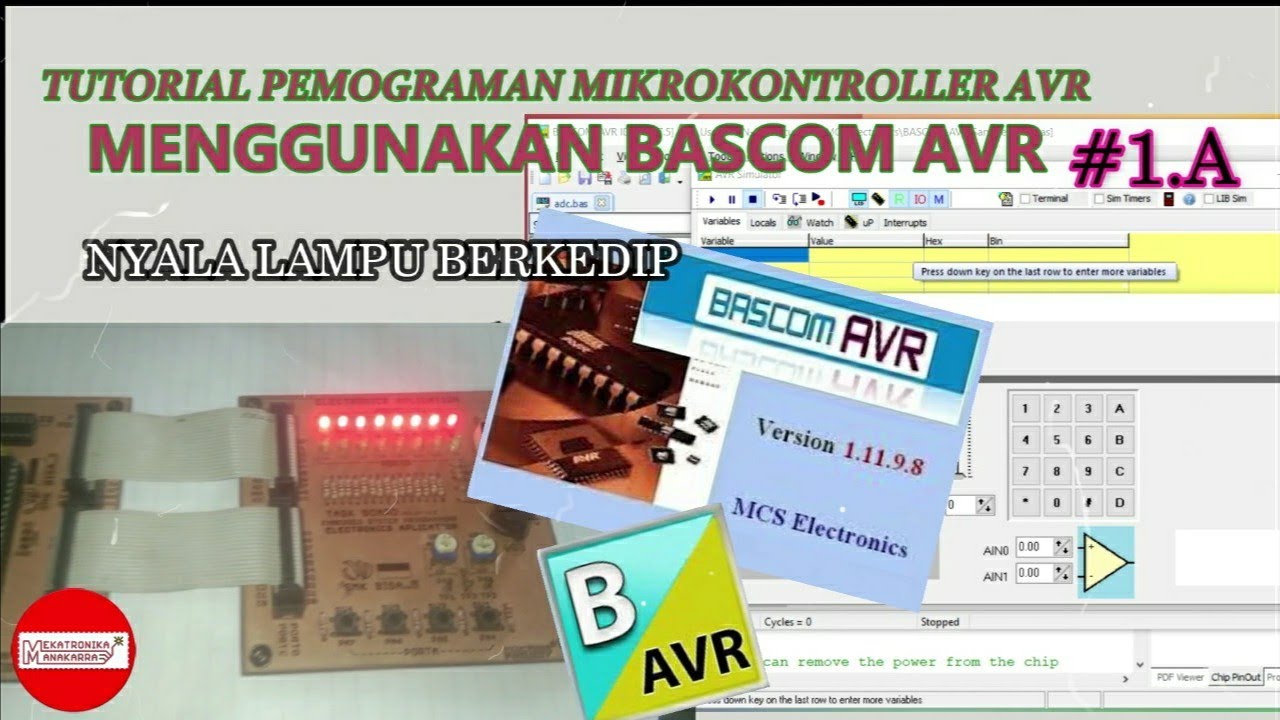 Membuat program lampu kedip pada Mikrokontroller ATmega 16 dengan aplikasi BASCOM AVR - YouTube