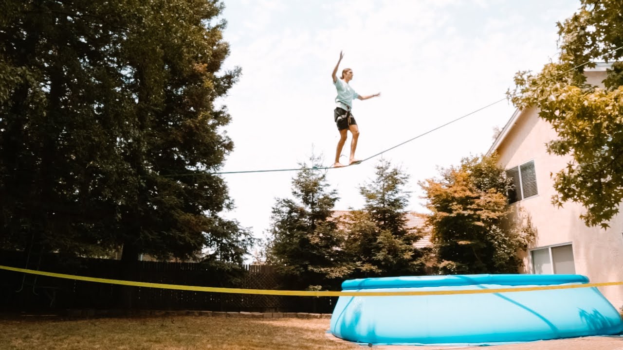 Backyard Slackline - 20 Feet Off The Ground! - YouTube