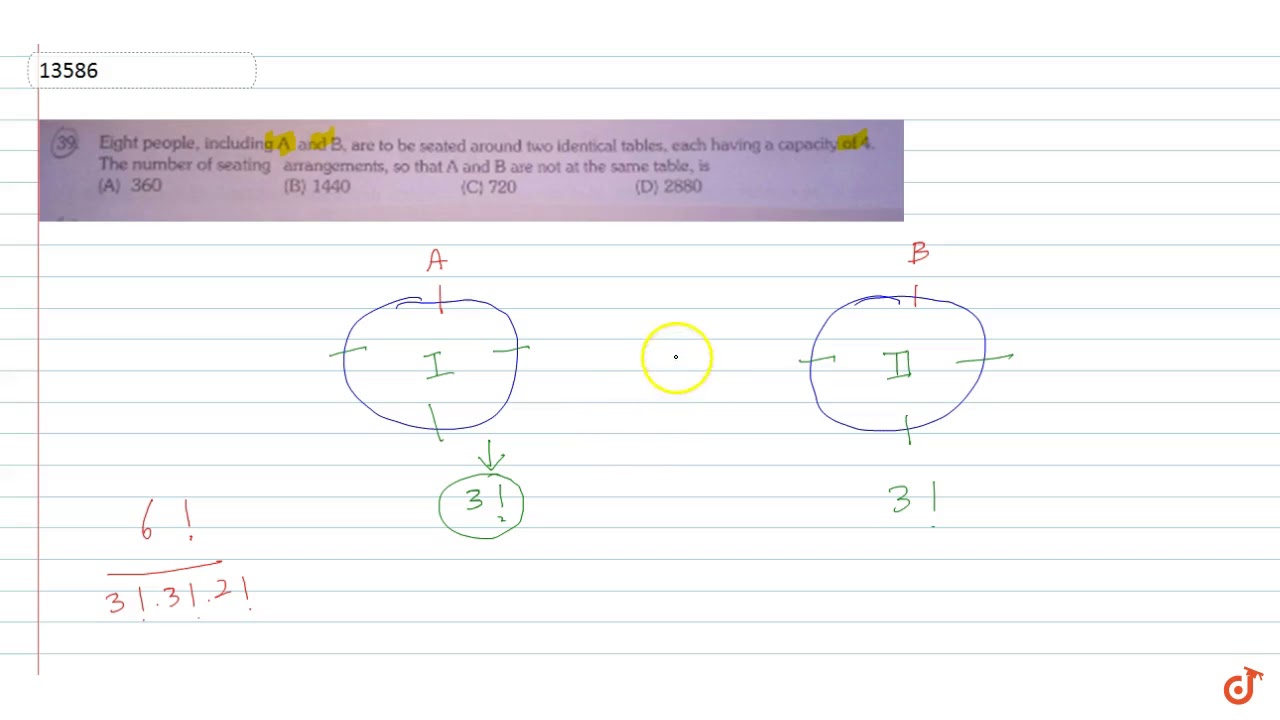 Eight people, including A and B, are to be seated around two identical ...