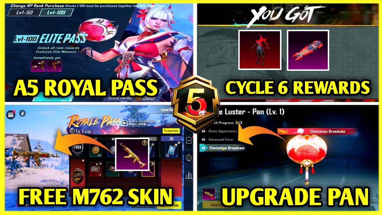 A5 ROYAL PASS REWARDS | FREE M762 SKIN | PAN UPGRADE SKIN | VEHICLE ...