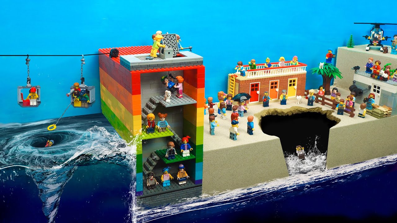 Trapped in a Flood in LEGO City by Tornado Water Vortex & Sinkhole ...
