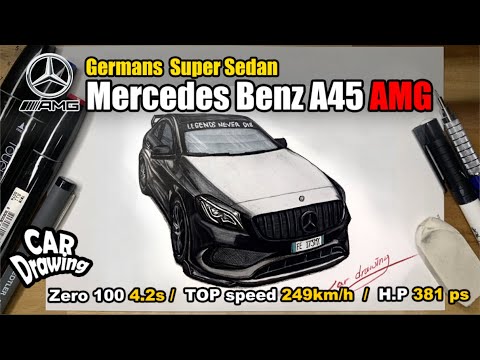 [Car Drawing] How to draw a car #33th Mercedes Benz A45 AMG (메르세데스벤츠 ...
