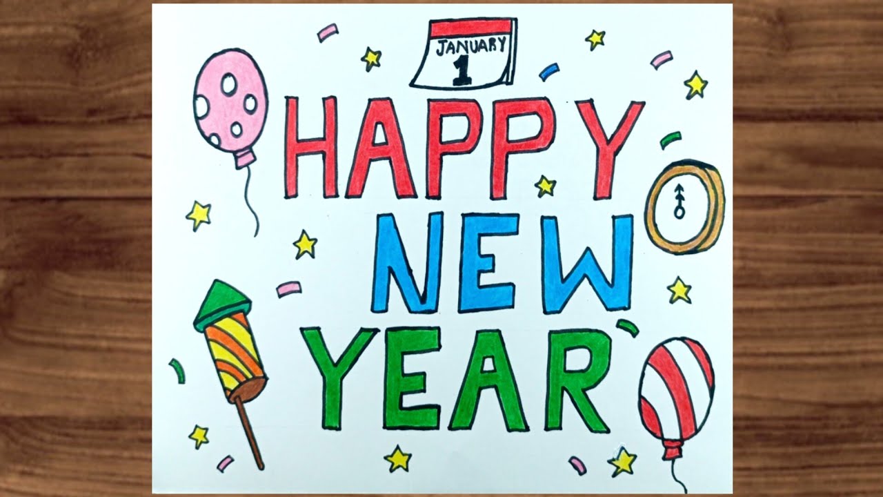Happy New Year Drawing || New Year Drawing For Beginners || Easy ...