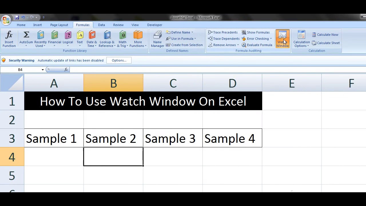 How To Use Watch Window On Excel - YouTube