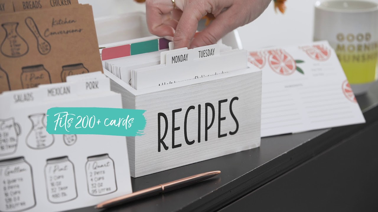 White Farmhouse 4x6 Wood Recipe Box with Cards and Dividers from ...