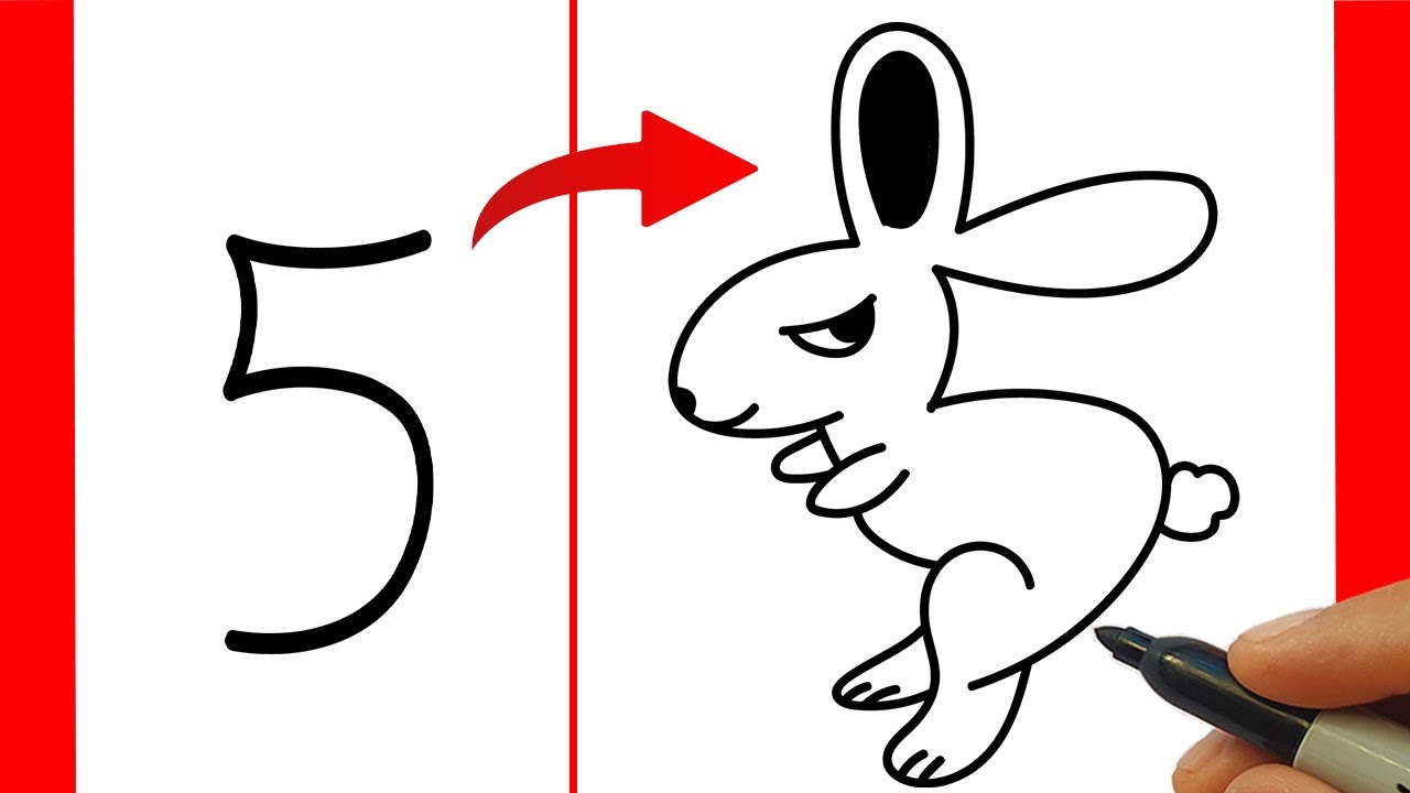 Rabbit Drawing Easy, How To Draw A Rabbit After Number 5 || Draw Rabbit ...