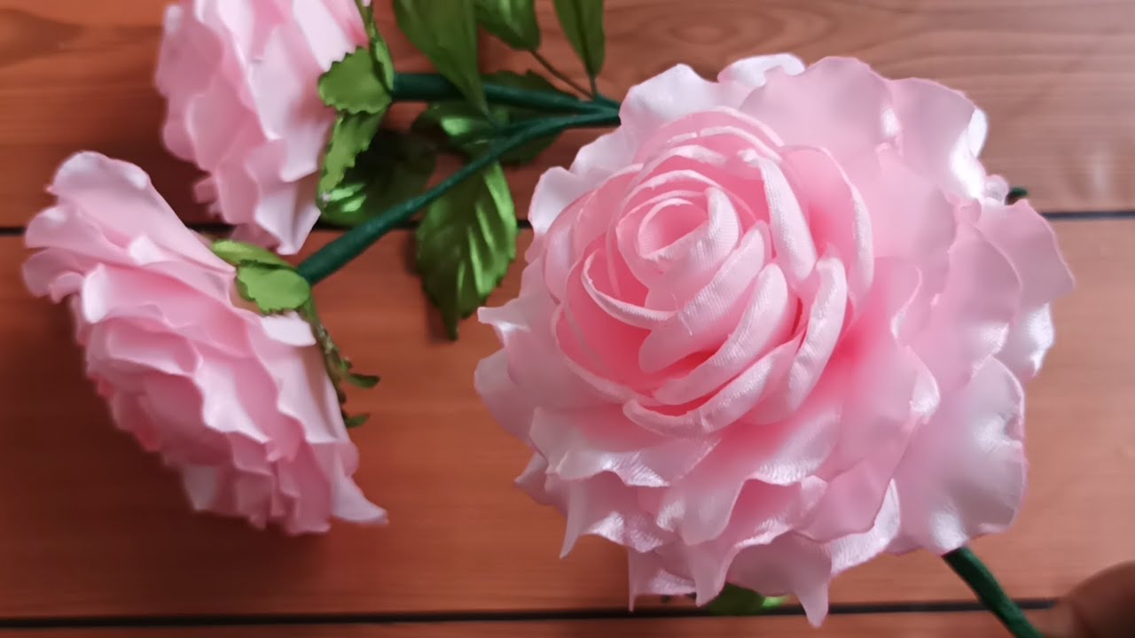 DIY || Bunga Mawar Merah Muda || Tutorial Membuat Bunga Dari Pita Satin ...