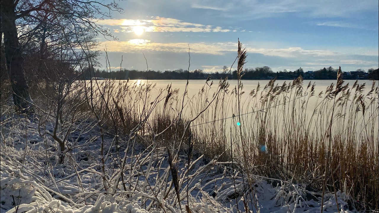 The frozen lake in Denmark. Winter 2024, Lyngby Copenhagen. Temperature ...