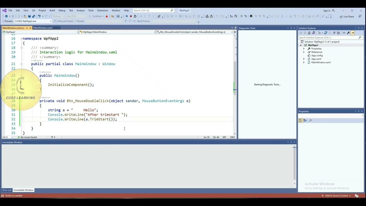 WPF | String functions 'TrimStart()' | CodeLearning - YouTube