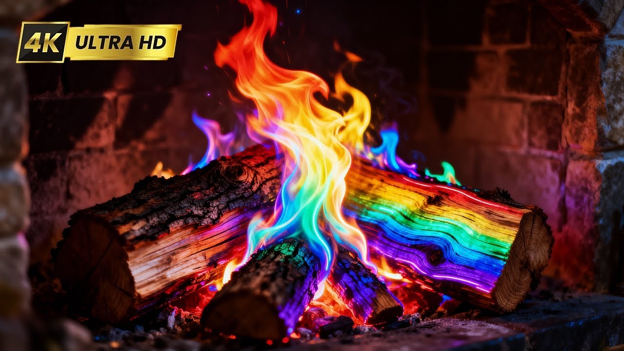 🔥 MAGICAL RAINBOW FIREPLACE 4K! Cozy Winter Ambience & Relaxing Fire ...