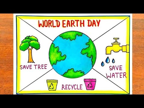 Earth Day Drawing l Save Trees Easy Drawing Poster l How to Draw Earth ...
