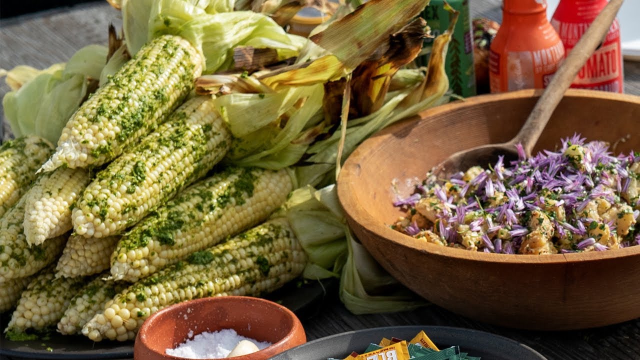 Grilled Corn On The Cob with Orach & Lemon Balm Pesto Recipe - YouTube