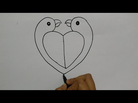 How to draw parrots with heart symbol step by step for beginners//Watch ...