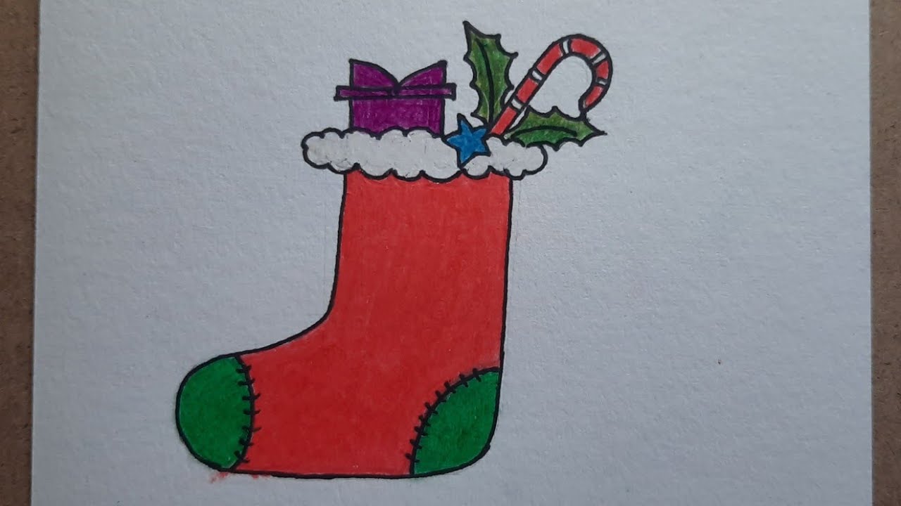 How to draw Christmas stoking l How to paint Christmas Stoking using ...