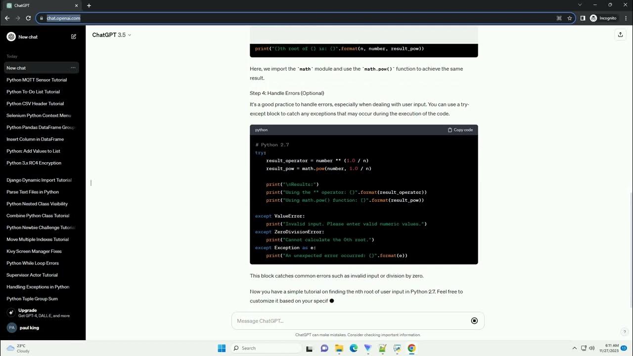 Can t find the nth root of user input in python 2 7 - YouTube