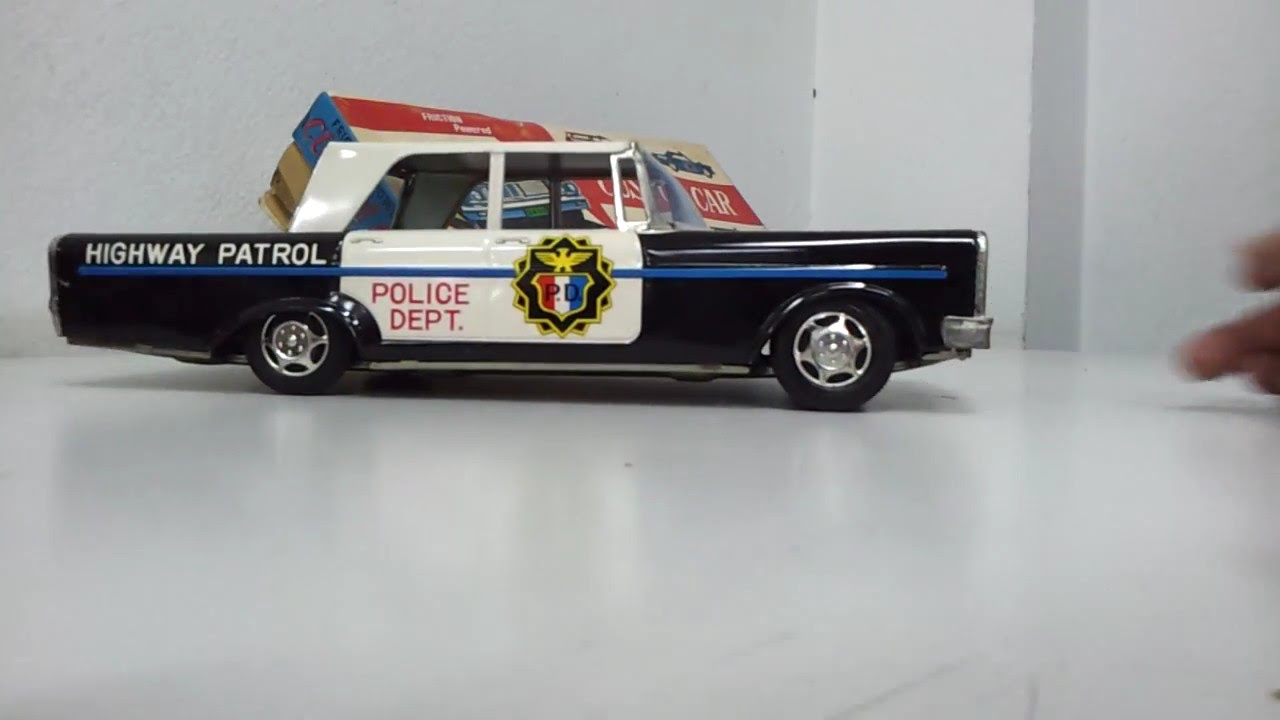 POLICE HIGHWAY PATROL FRICTION POWERED CUSTOM CAR TIN TOY JAPAN - YouTube