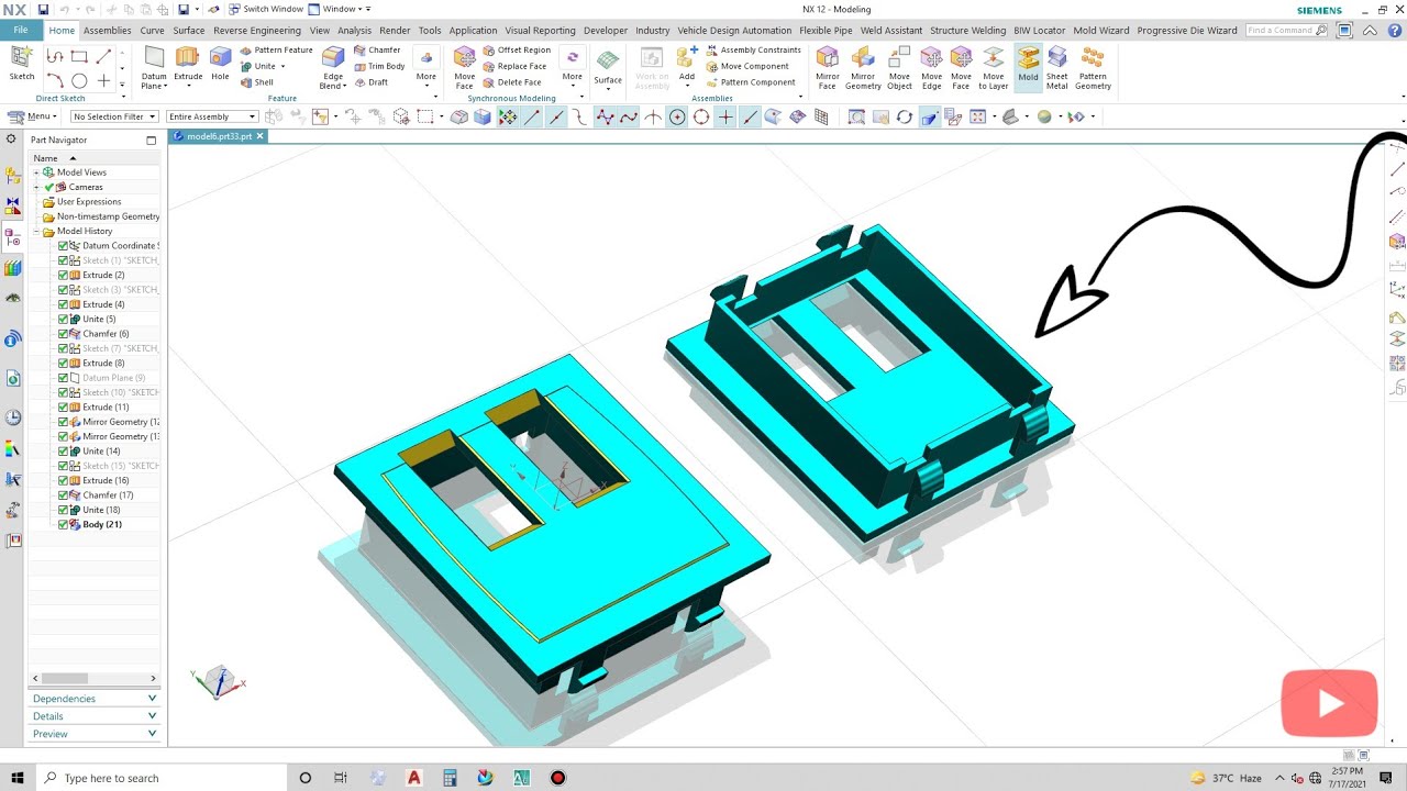 MCB front cover #design in #Nx12 part design basic #tutorial - YouTube