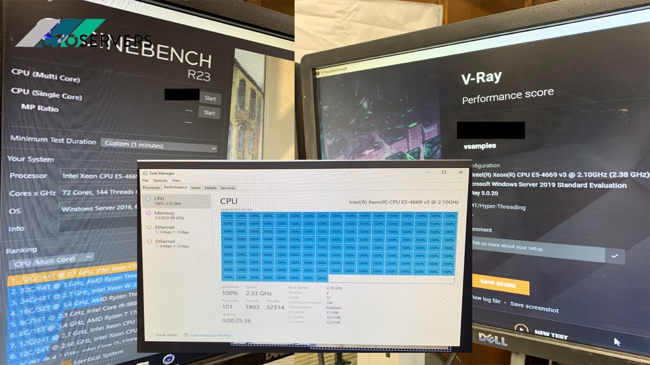 72 Core , 144 Thread Render Server / Cinebench + V-Ray 5 / HPE DL560 ...