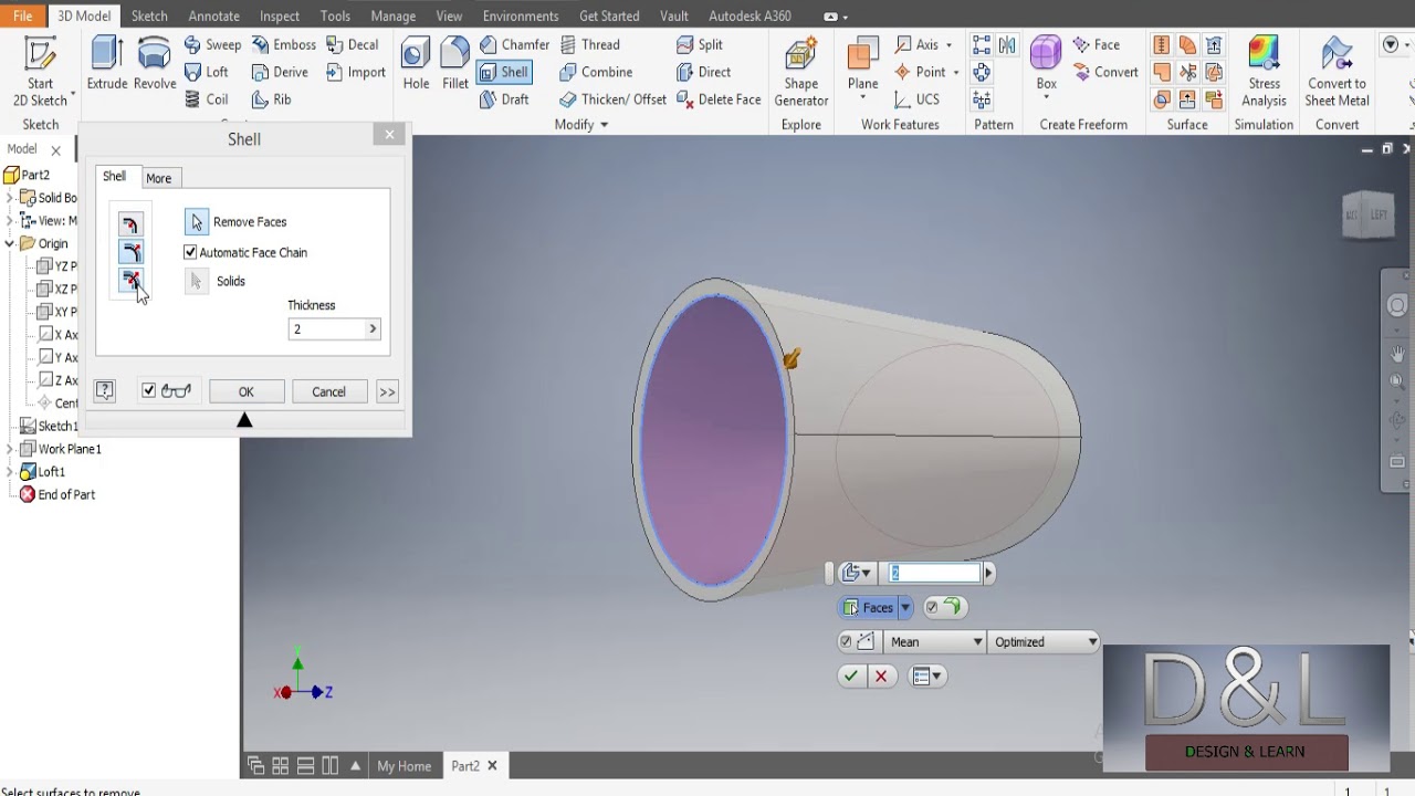 3D Loft and shell Tutorial Inventor 2018 - YouTube