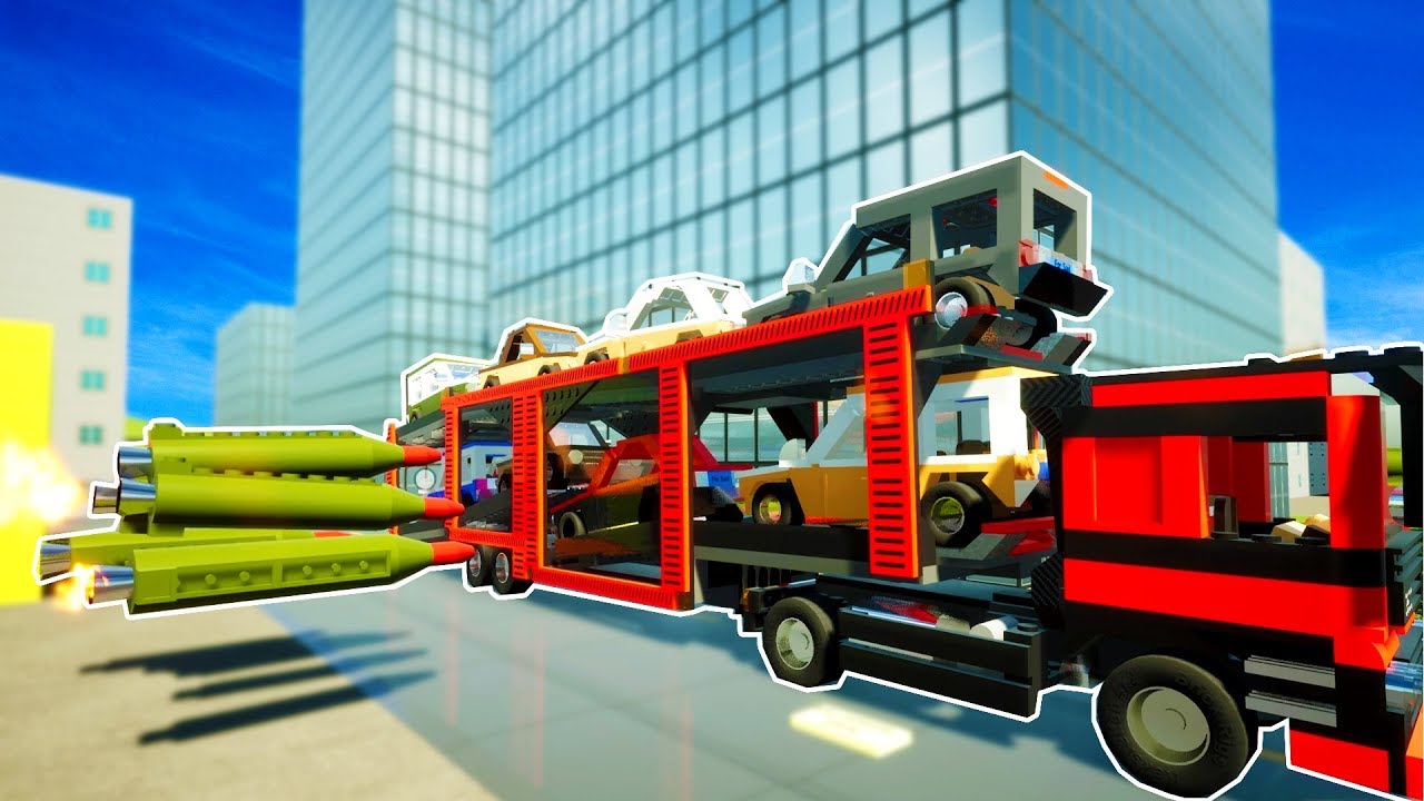 MISSILE STRIKE OBLITERATES CAR HAULER FILLED WITH CARS! - Brick Rigs ...