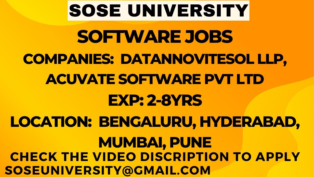 Software Job Openings for DataNnoviteSol LLP, ACUVATE SOFTWARE PVT LTD ...