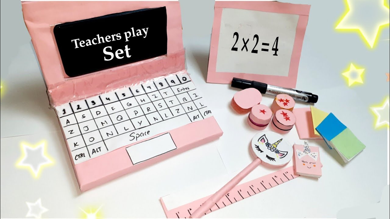 teachers set with paper | how to make kids doll teacher playing set ...