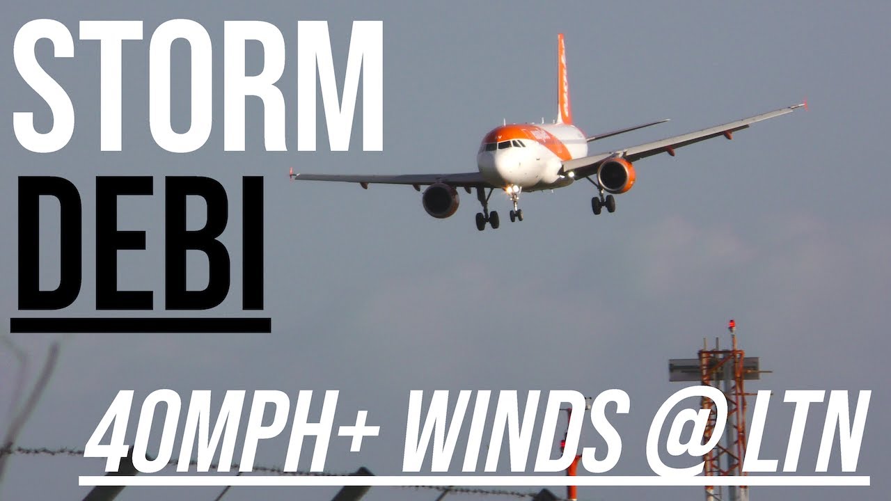 Pilots battle 40mph+ wind to land! [4K 60FPS] Storm Debi @ London Luton ...