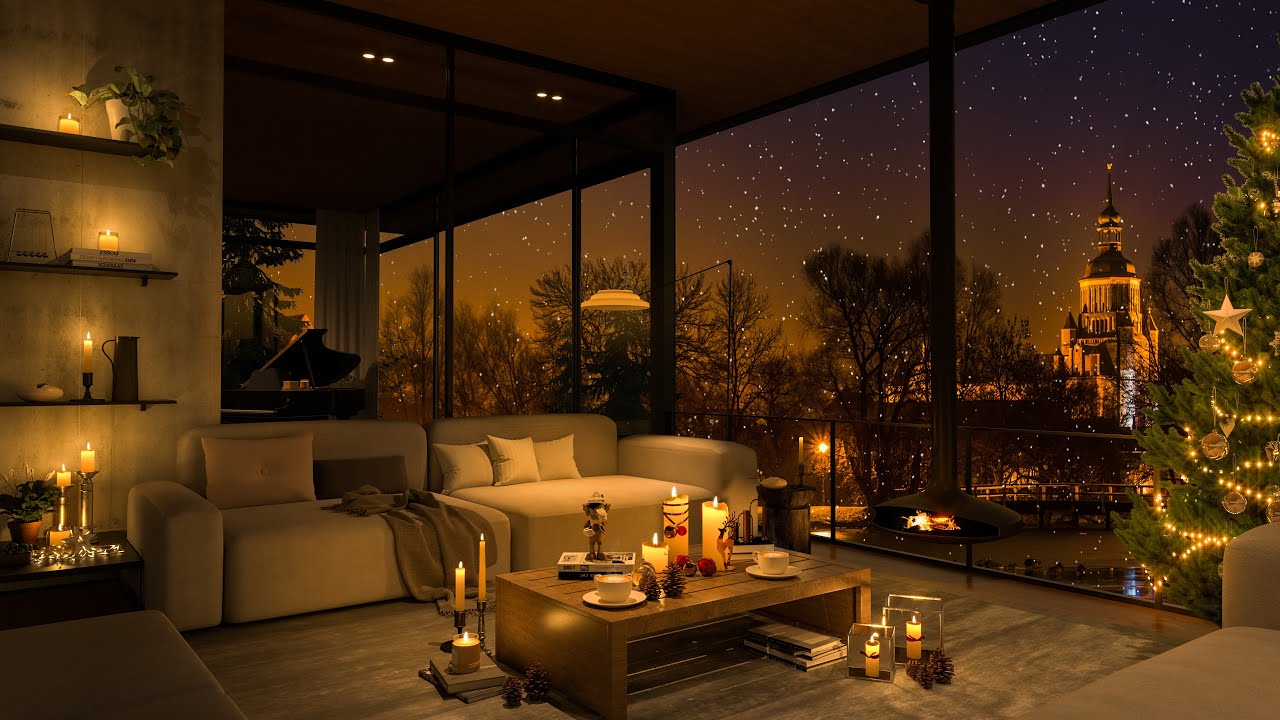 Cozy Apartment with A Night View of London - Soft Piano Jazz Music for ...