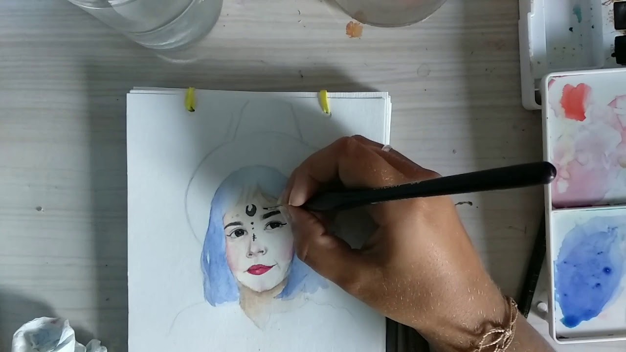 Easy Watercolor Painting Sketch portrait | Sketch em Aquarela - YouTube
