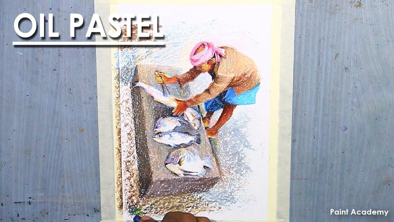 Oil Pastel Drawing : A Composition on Fish Cutting - YouTube