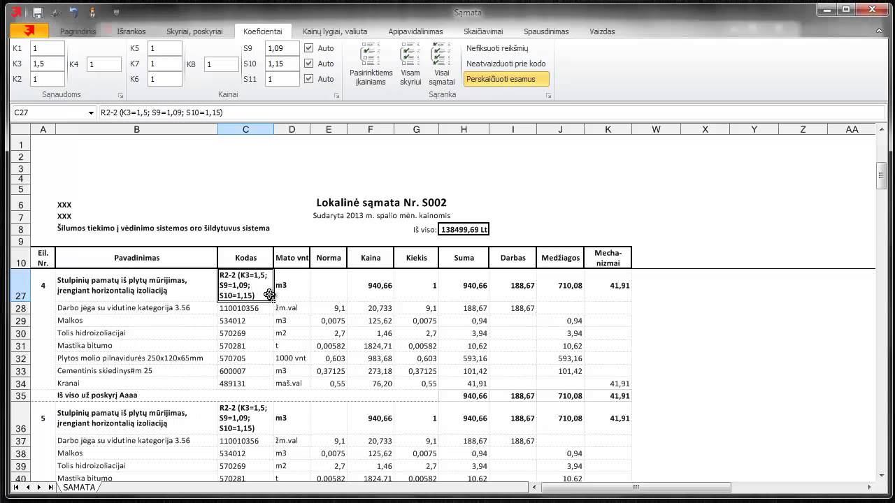SES3 Darbas su sąmata. Koeficientai - YouTube