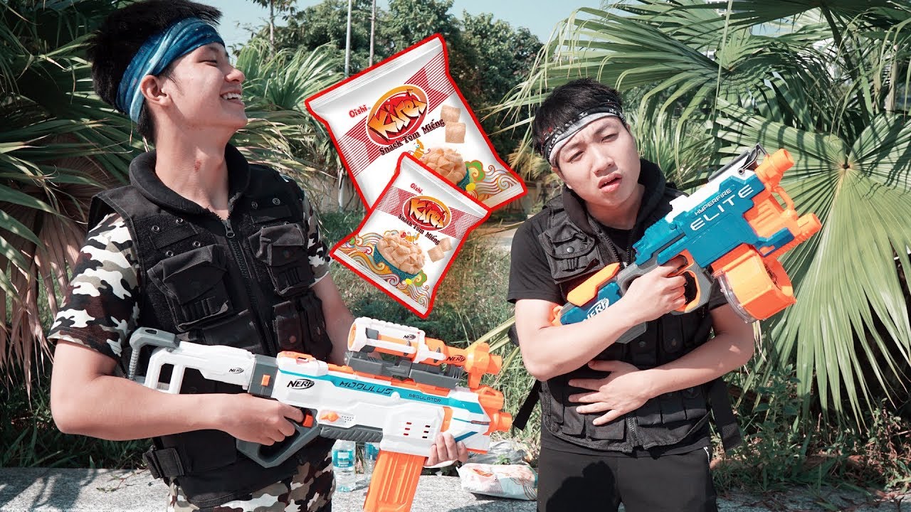 Nerf War: Brother Vs Brother Nerf Guns Fruit Snack Battle - YouTube