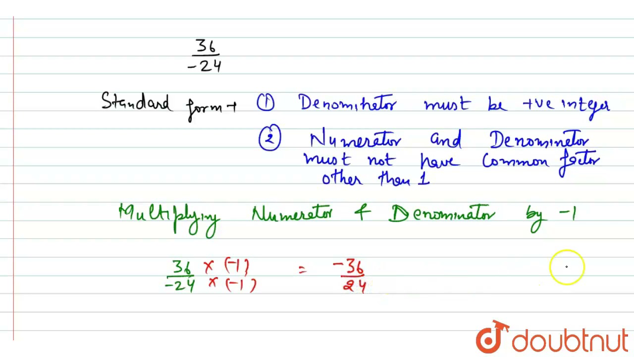 Reduce to standard form: `36/-24` | Class 7 Maths | Doubtnut - YouTube