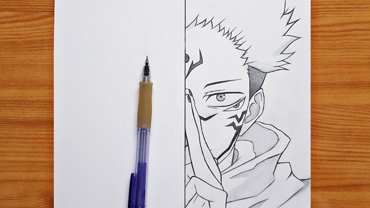 How to draw Sukuna | Sukuna Itadori half face step by step | Easy Anime ...