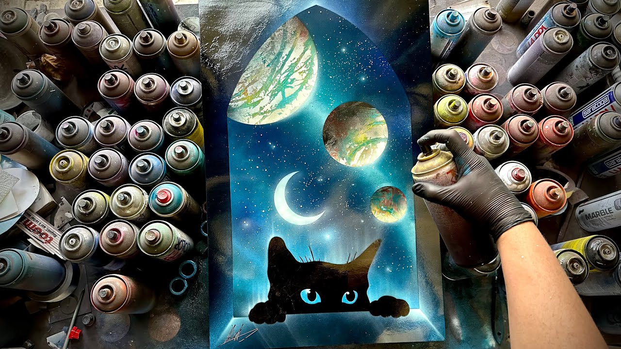 Blue Eyed Cat on Window - SPRAY PAINT ART by Skech - YouTube